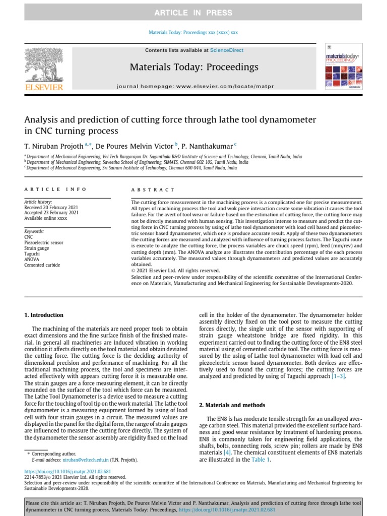 Analysis and prediction of cutting force using dynamometers | PDF | Machining | Analysis Of Variance