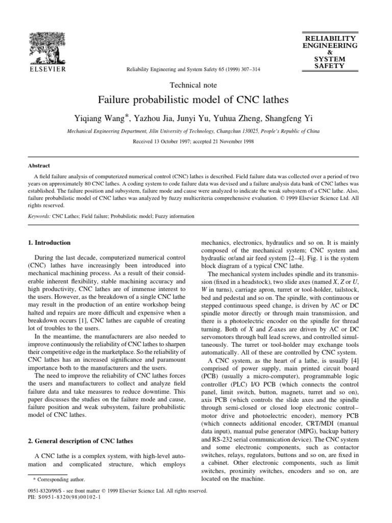 Analysis of Failure Data and Probabilistic Modeling of Computerized Numerical Control (CNC ...