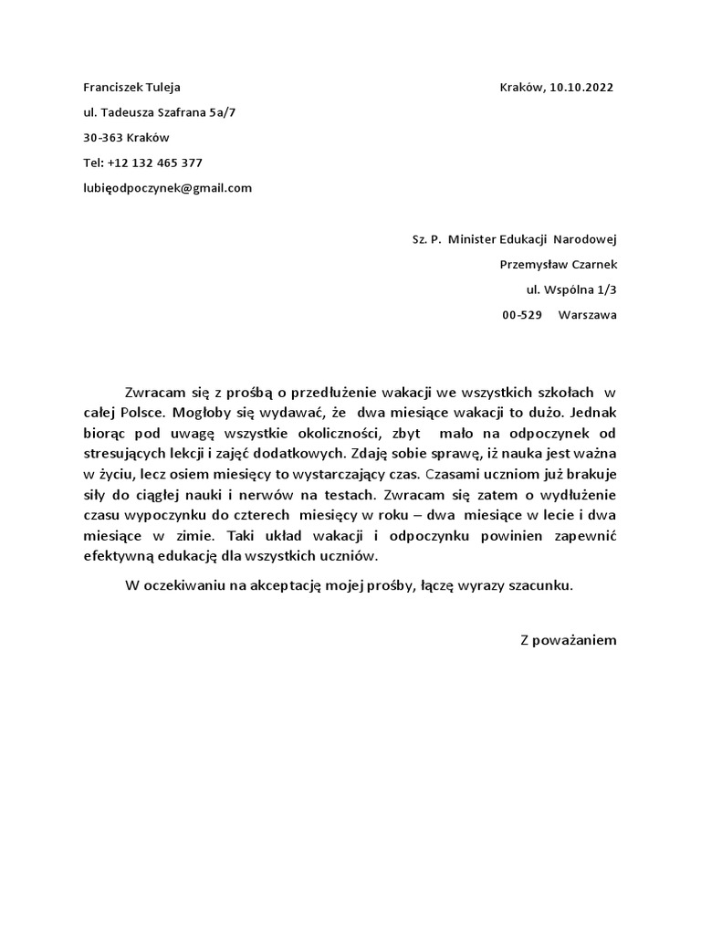 Podanie - Polski | PDF