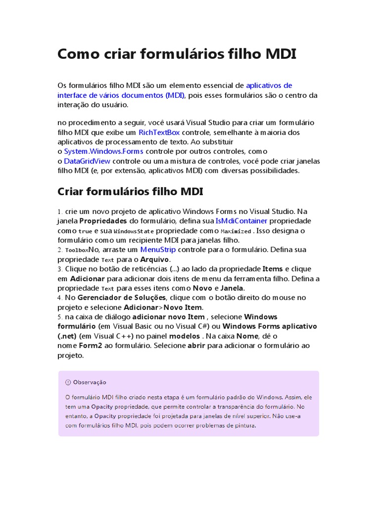 Criando Formulários MDI no Visual Studio | PDF | Janela (informática) | Gestão de Tecnologia da ...