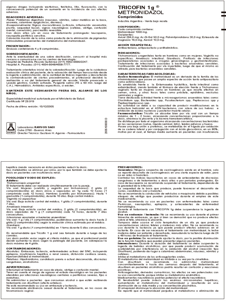 Tricofin 1g | PDF | Medicamentos con receta | El embarazo