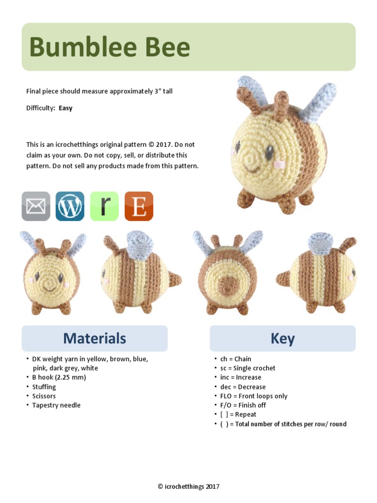 Crochet Amigurumi Bumblebee Icrochetthings 2017 | PDF | Crochet ...