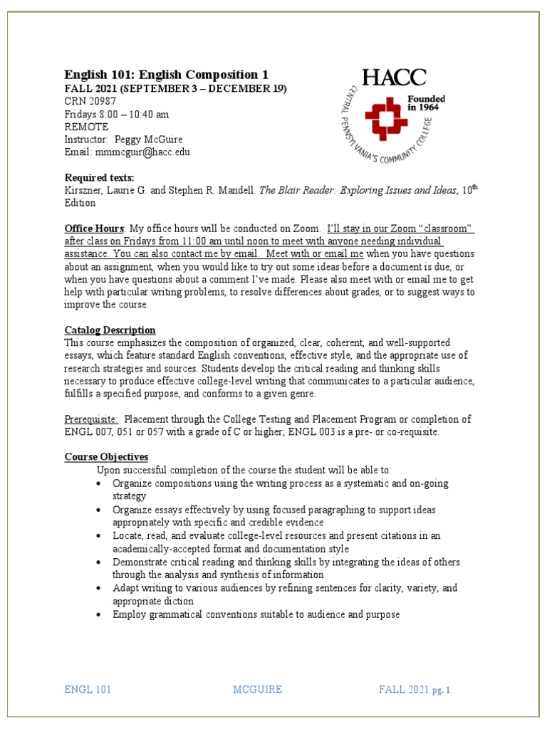 English 101 Composition Course Overview | PDF | Disability | Proofreading