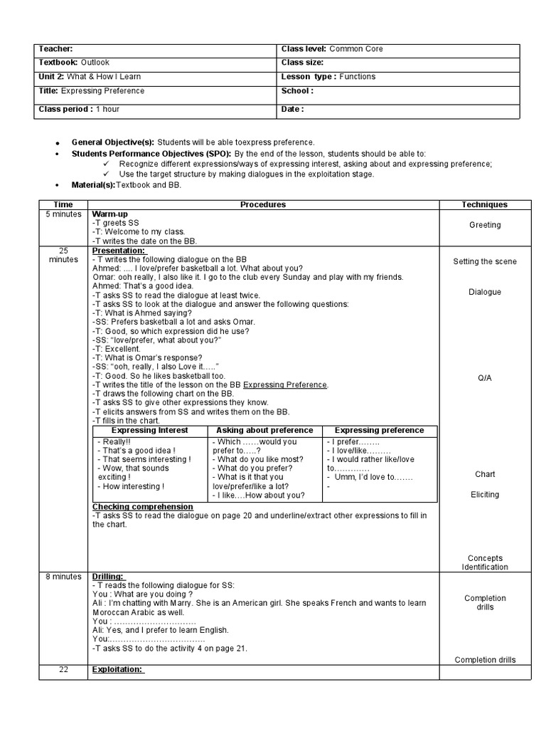 2 - Unit 2 Functions Conversation Express Preference C.C | PDF ...