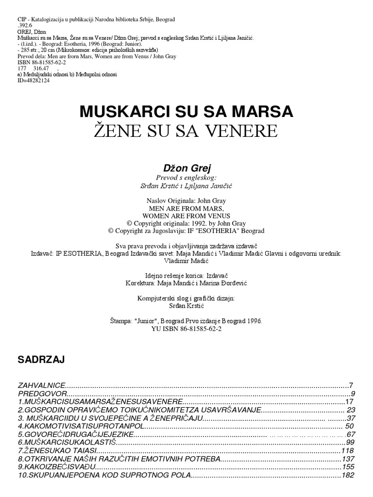 Muskarci Su Sa Marsa Zene Su Sa Venere | PDF