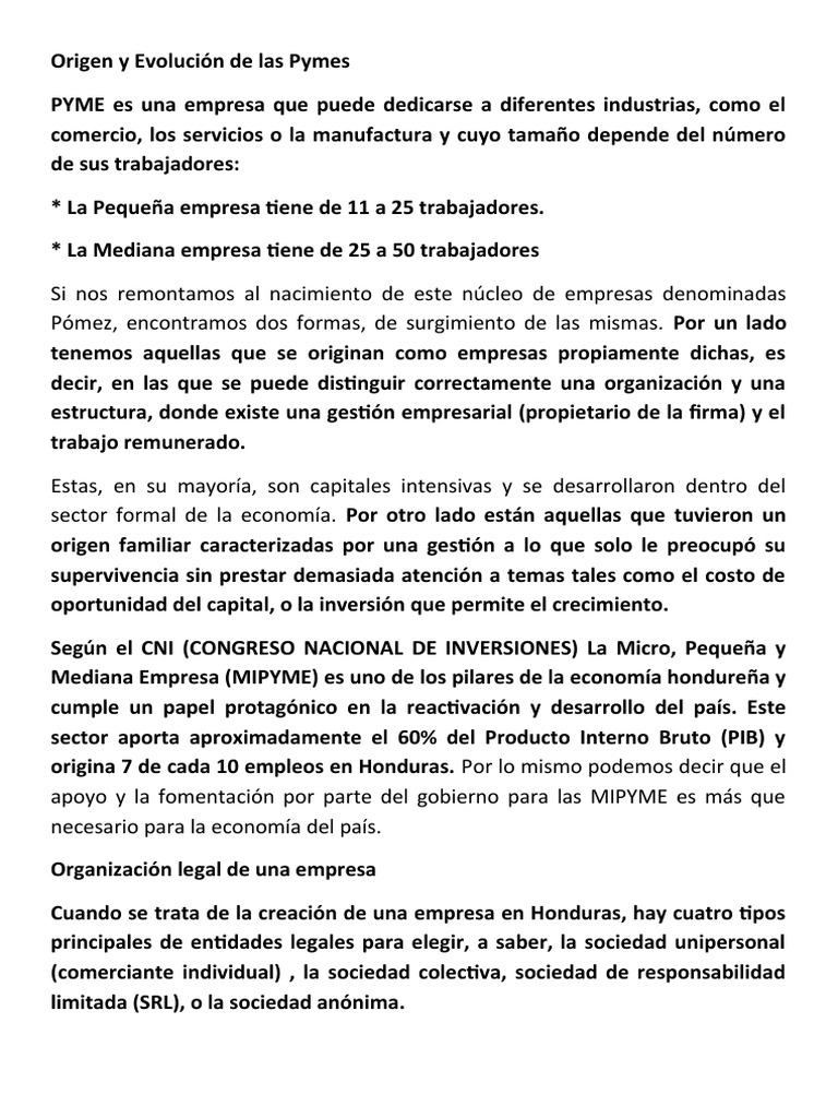 Origen y Evolución de Las Pymes | PDF | Iniciativa empresarial | Pequeñas y medianas empresas