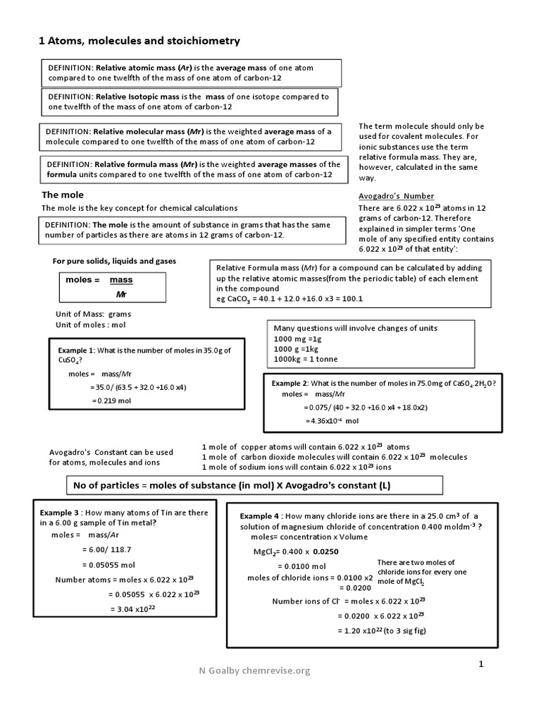 Chem Revise | PDF | Mole (Unit) | Concentration