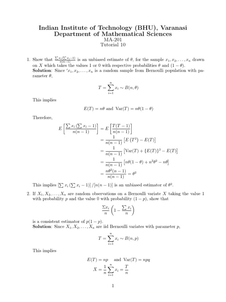 Tutorial 10 Solution | PDF | Estimator | Probability Theory