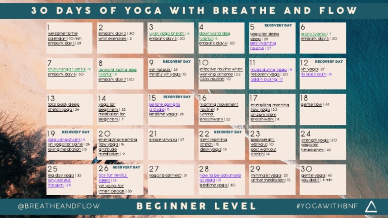 30-Day Yoga Challenge Calendar | PDF | Yoga | Spirituality