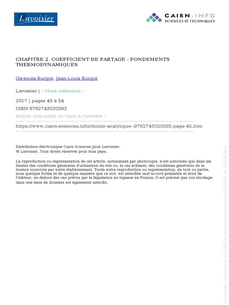 Coefficient de Partage | PDF | Équilibre chimique | Chimie