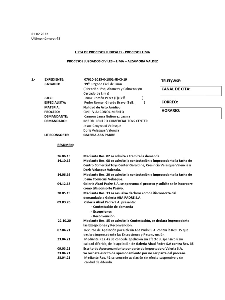 Lista de Procesos Empresa Act. 17.02.22 | PDF | Fiscal | Sentencia (ley)