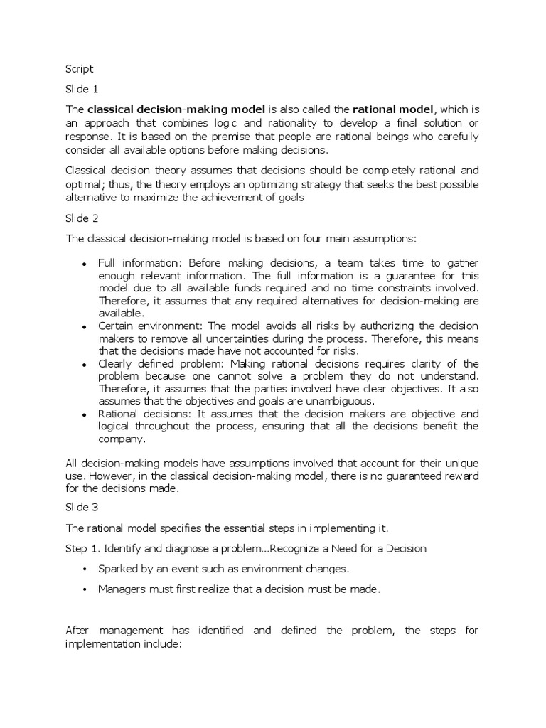 Classical Model Script | Download Free PDF | Decision Making | Rationality