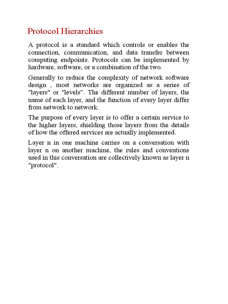 Protocol Hierarchies | PDF | Computer Network | Computer Architecture