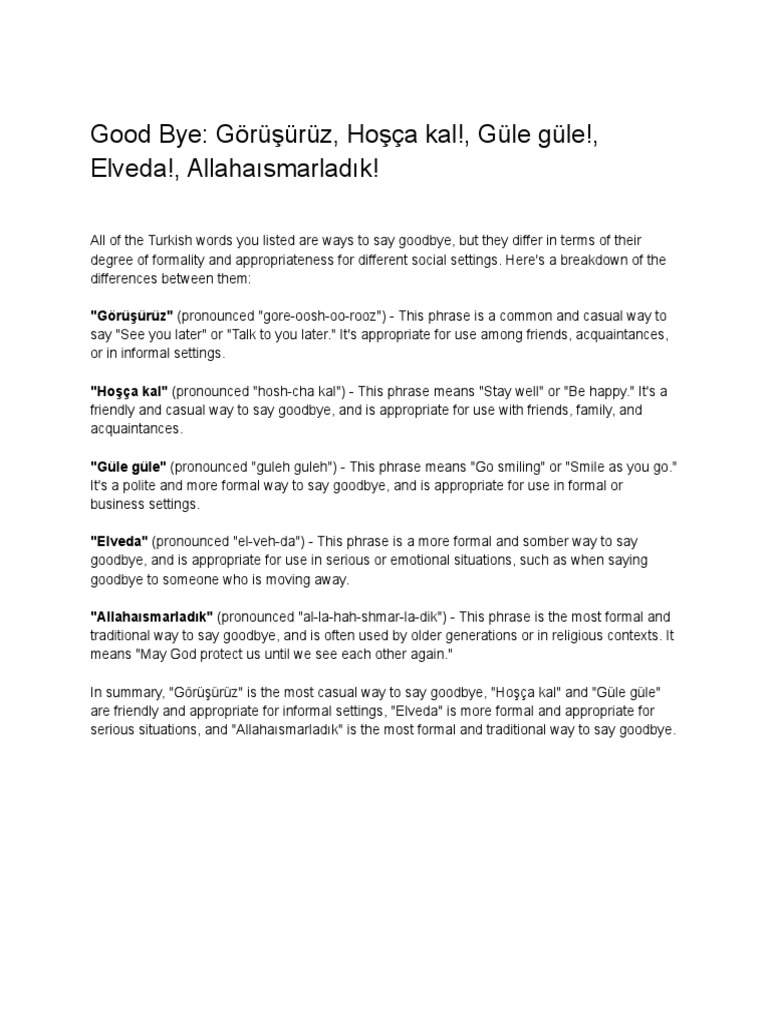 Good Bye in Turkish | PDF