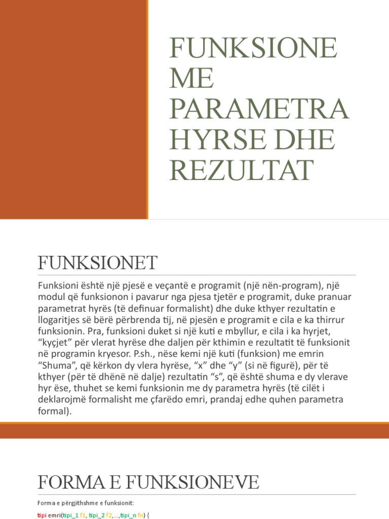 Funksione Me Parametra Hyrse Dhe Rezultat-Mehmed | PDF