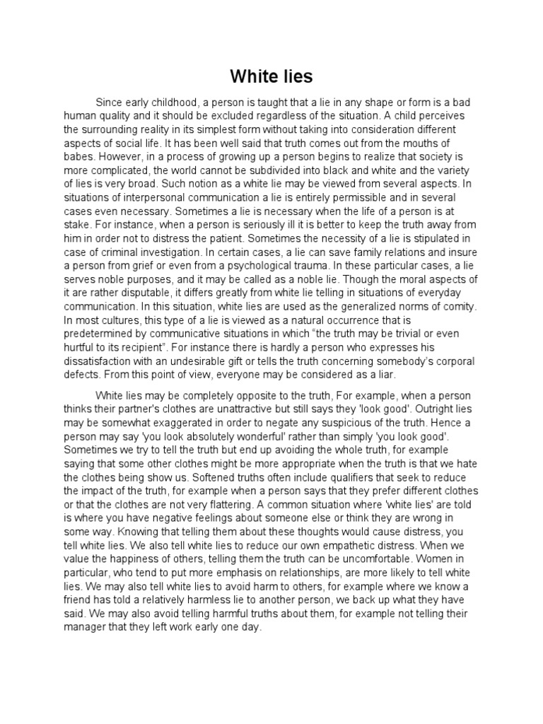 White Lies Essay | PDF | Lie | Truth