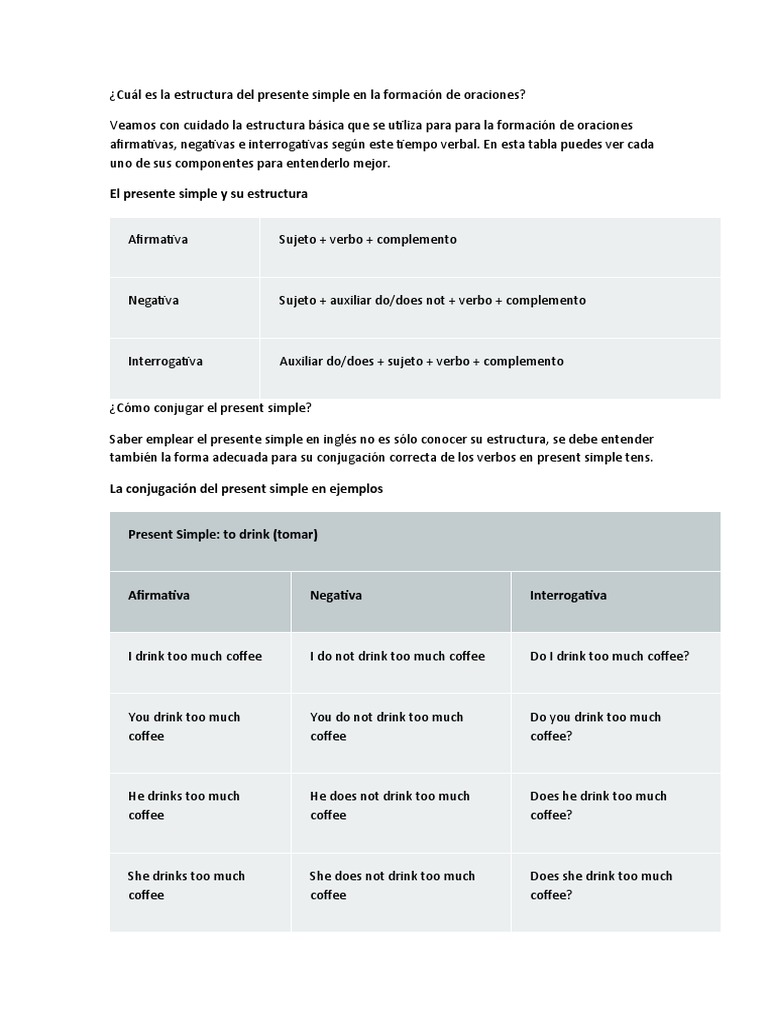 Cuál Es La Estructura Del Presente Simple en La Formación de Oraciones ...