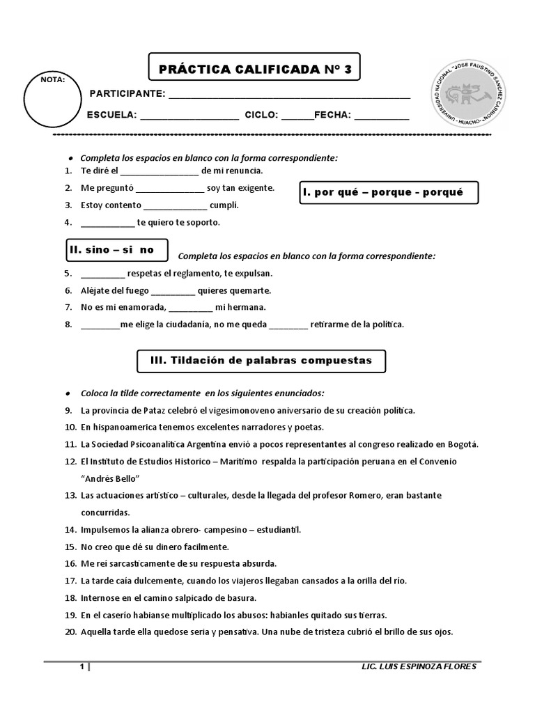 Práctica de Palabras Compuestas | PDF