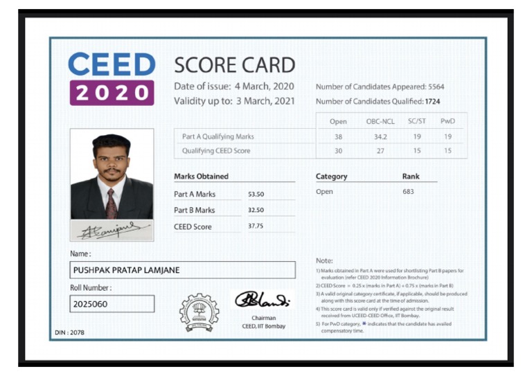 CEED 2020 Score Card. | PDF