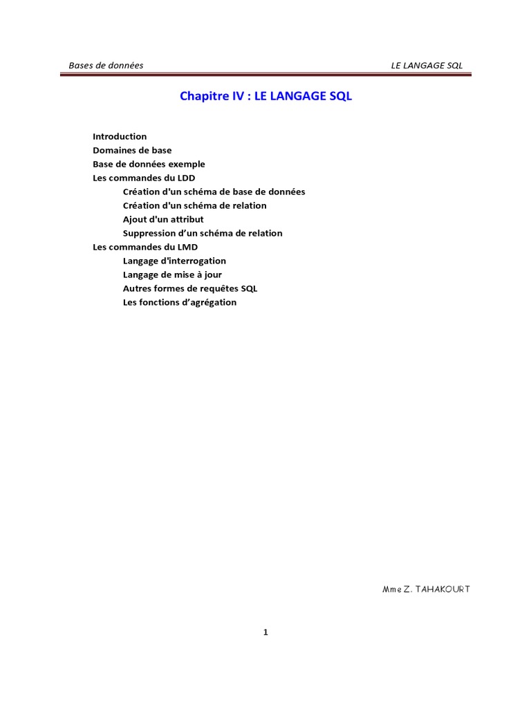 Chapitre IV | PDF | SQL | Bases de données