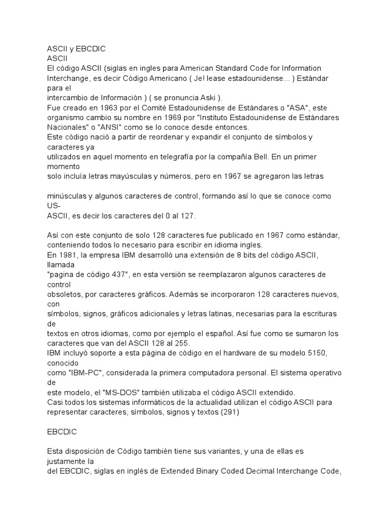 ASCII y EBCDIC | PDF | Ascii | Ebcdic