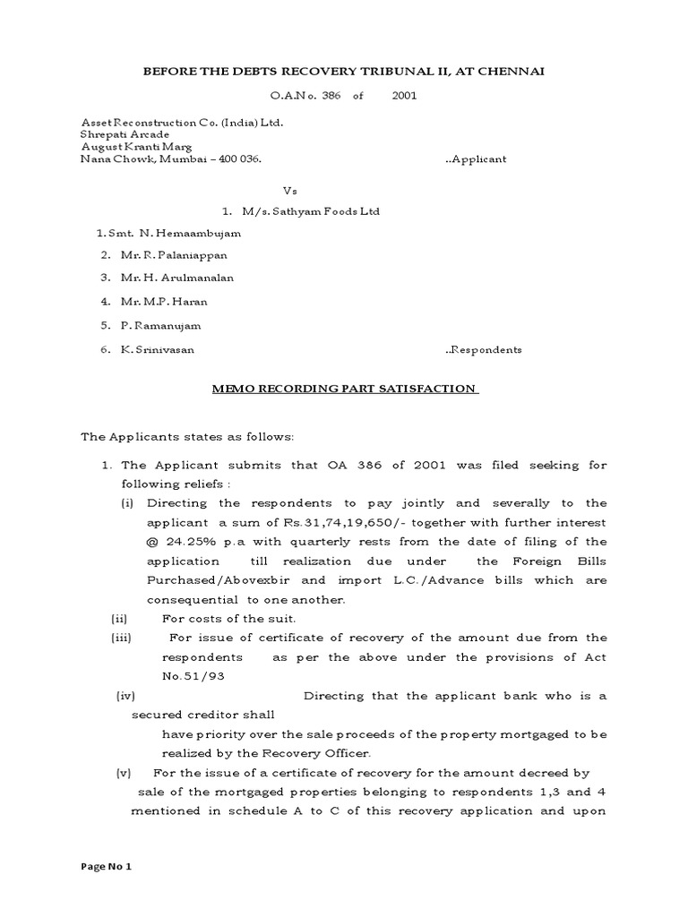 Memo of Part Satisfactn | PDF | Justice | Crime & Violence