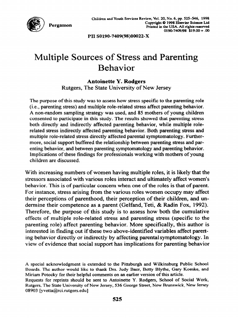 Multiple Sources of Stress and Parenting Behavior | PDF | Social Support | Parenting