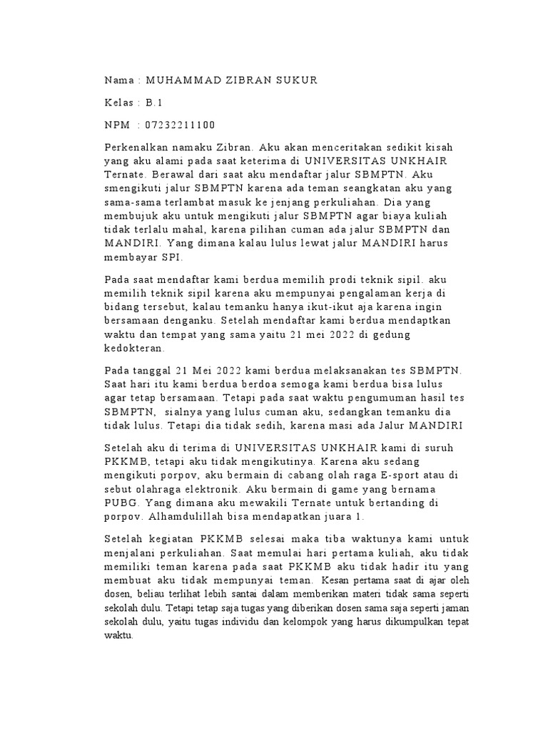 M Zibran SUkur - Teknik Sipil - B1 | PDF