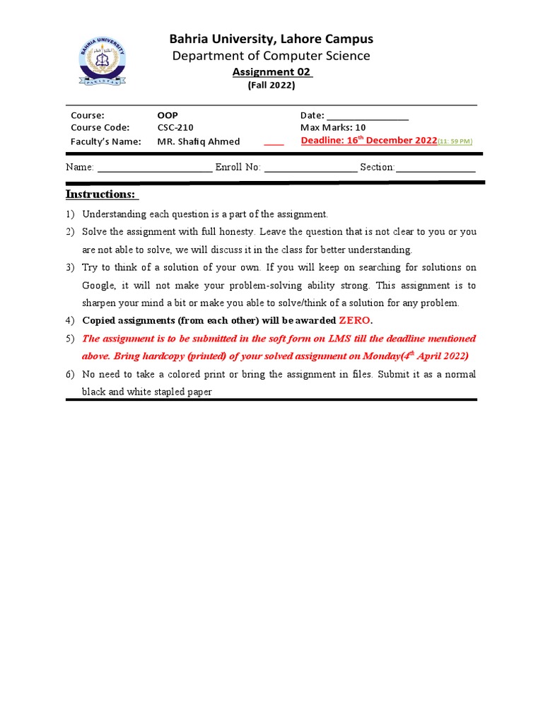Assignment 2 Oop Pdf Constructor Object Oriented Programming