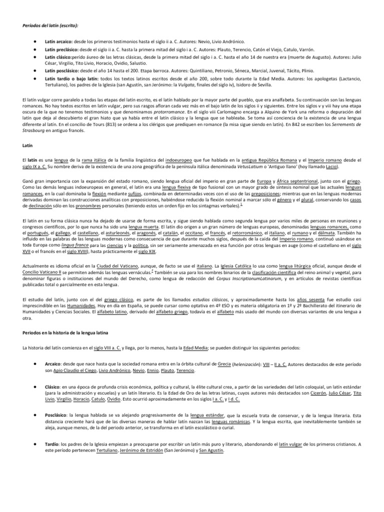 Etapas y Tipos del Latín | PDF | latín | Idiomas