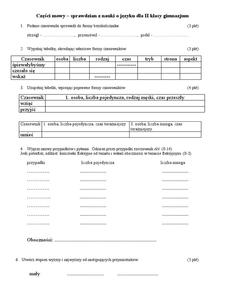 Czesci Mowy KL 1 | PDF
