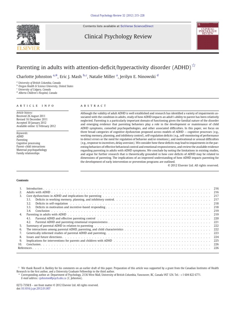 Parenting in Adults With Attention-Deficit:hyperactivity Disorder (ADHD) | PDF | Attention ...