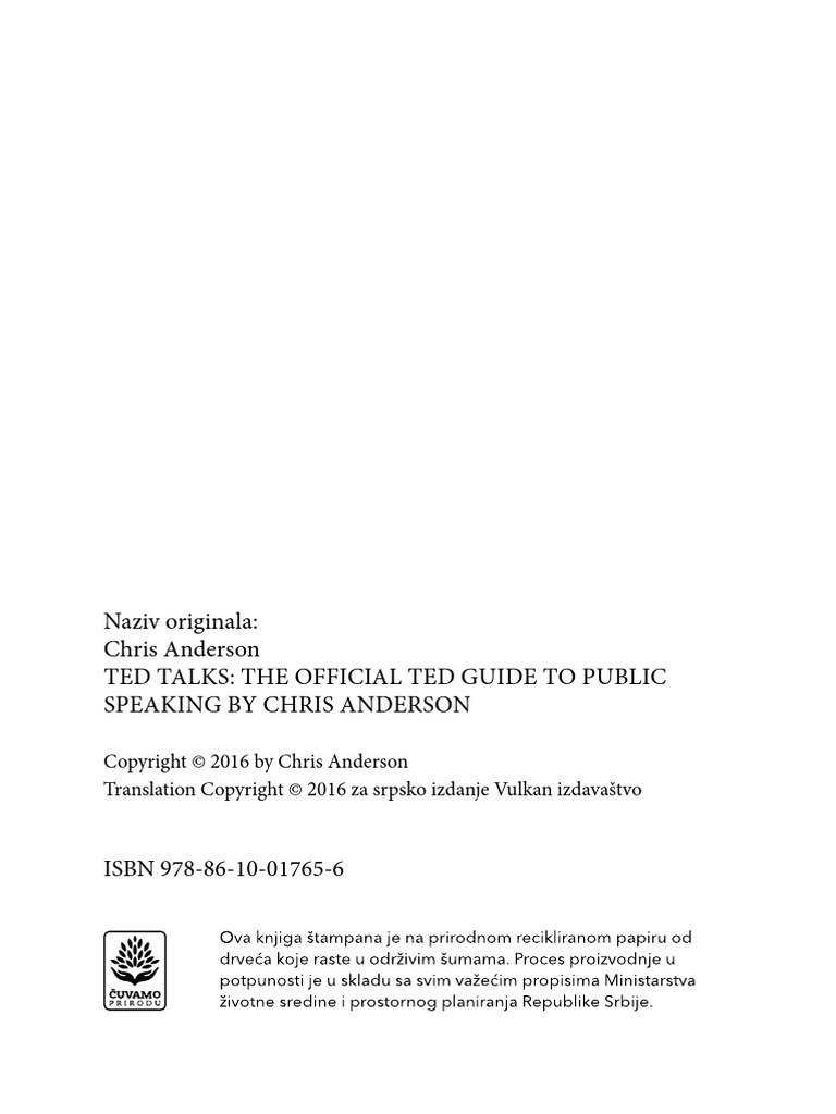 Naziv Originala: Chris Anderson Ted Talks: The Official Ted Guide To Public Speaking by Chris ...