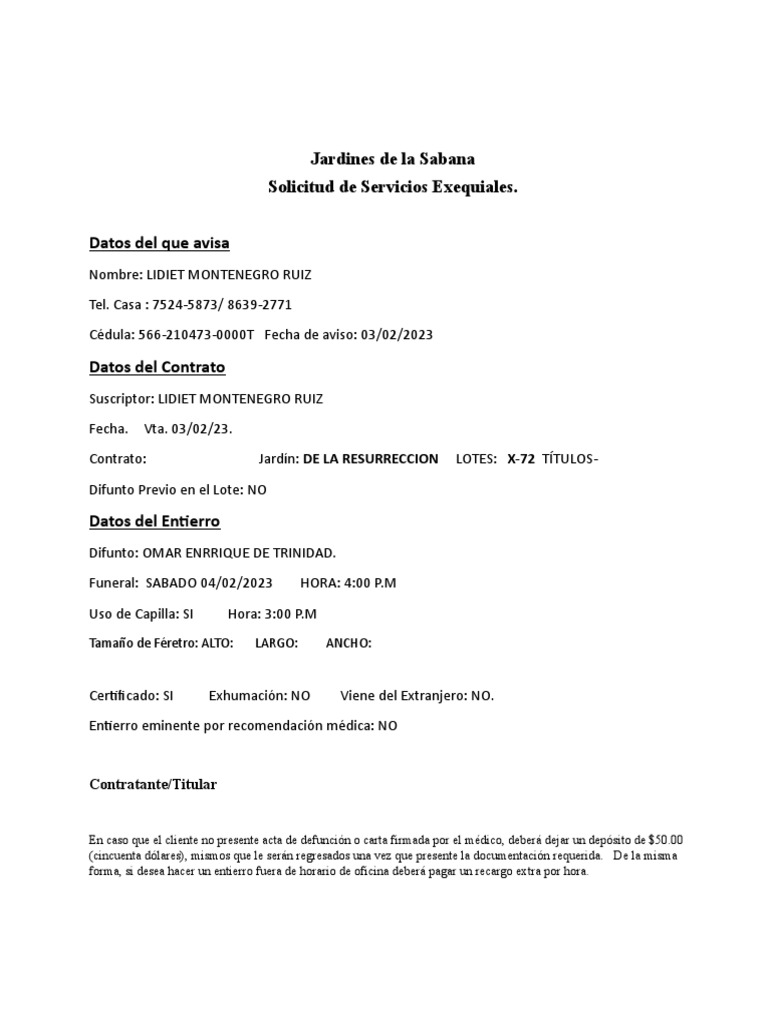 Formato de RECEPCION DE FUNERAL | PDF