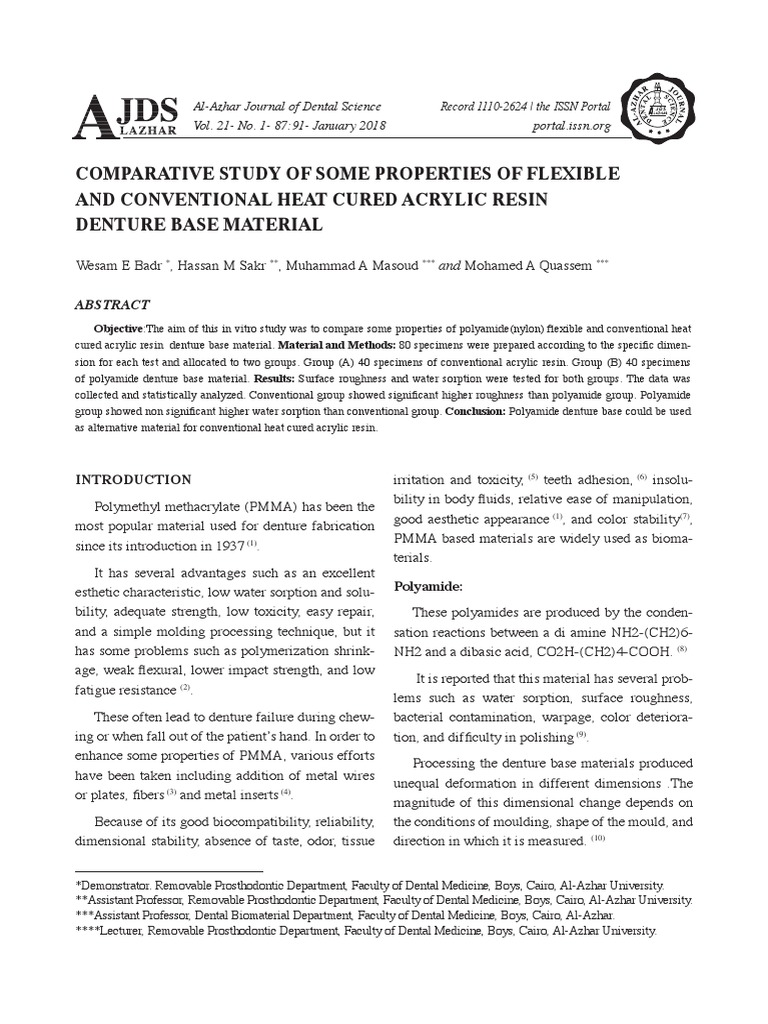 AJDSM - Volume 21 - Issue 1 - Pages 87-91 | PDF | Dentures | Poly(Methyl Methacrylate)