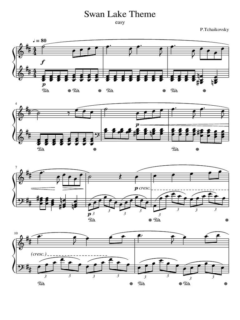 P. Tchaikovsky, Swan Lake Theme, Piano Arr | PDF | Pyotr Ilyich ...