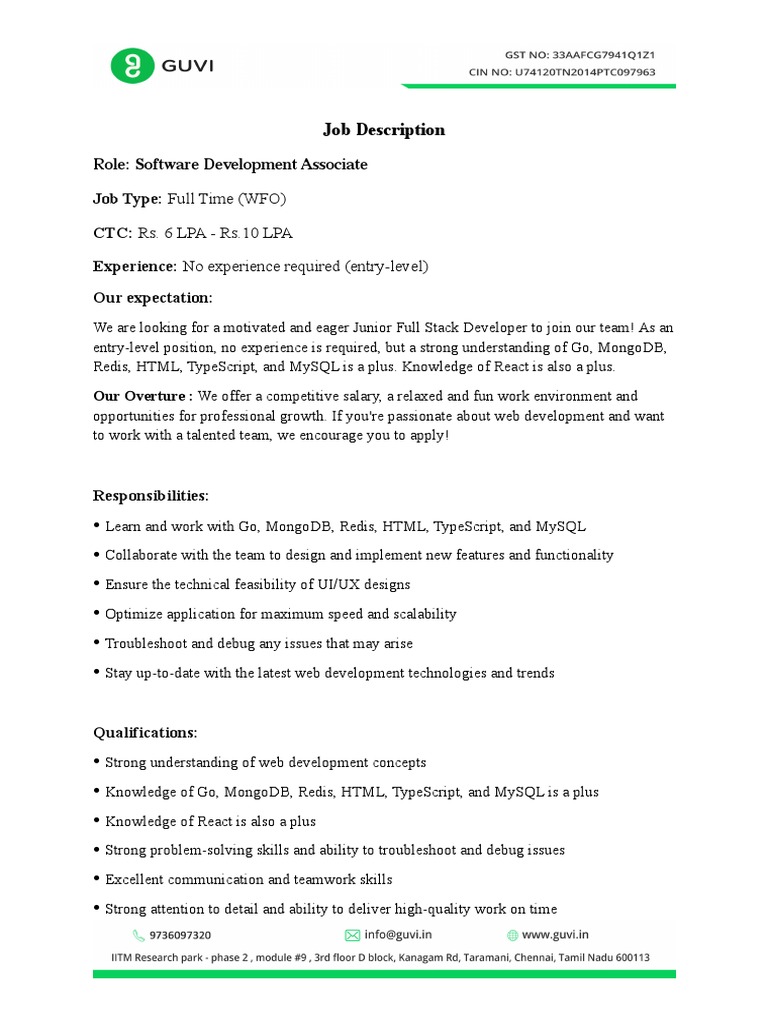 GUVI - JD - Software Development Associate | PDF | Career & Growth | Art GUVI - JD - Software Development Associate | PDF | Career & Growth | Art