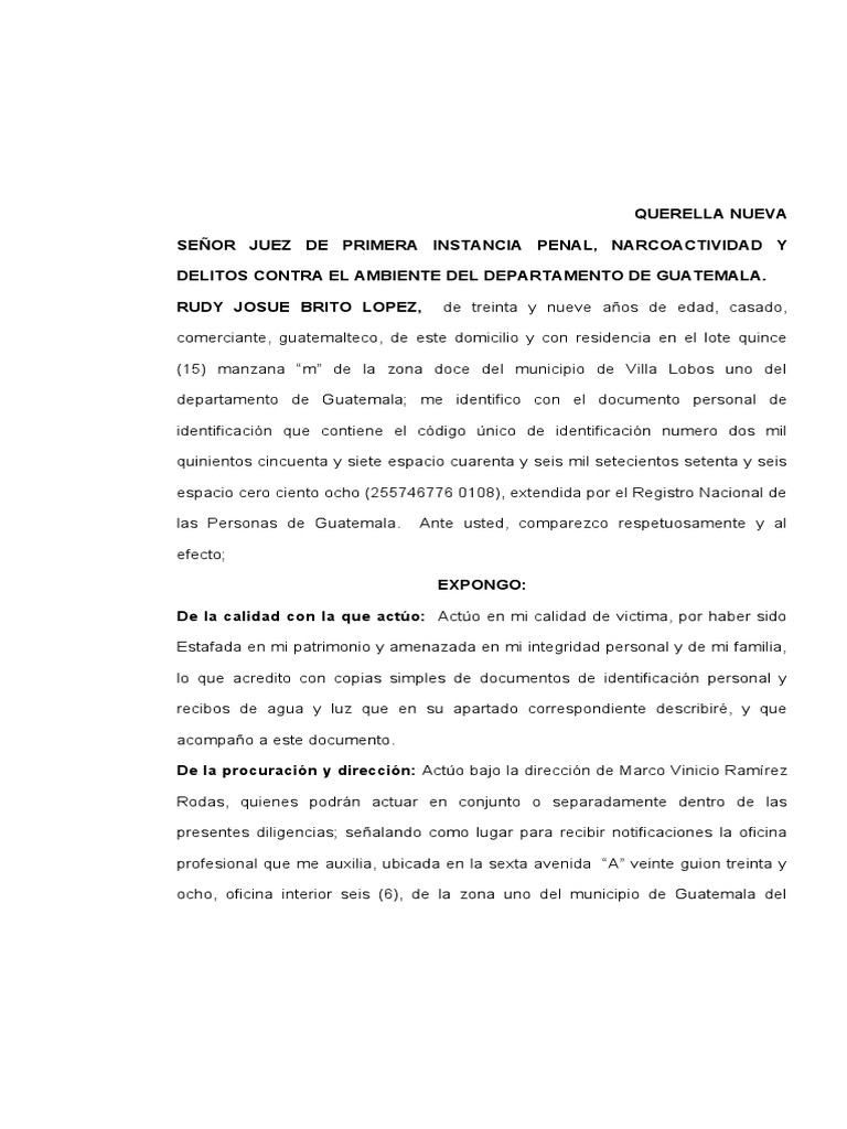 Querella de Un Delito de Accion Privada Don Josue | PDF | Queja ...