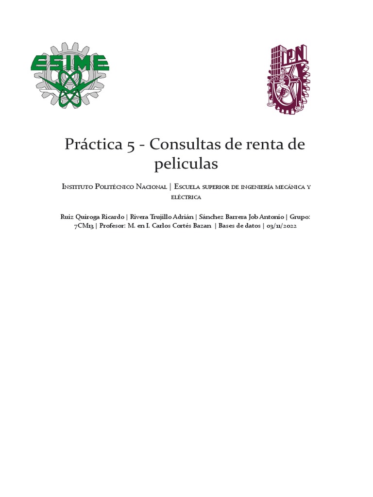 Práctica 5 - Consultas de Renta de Películas | PDF