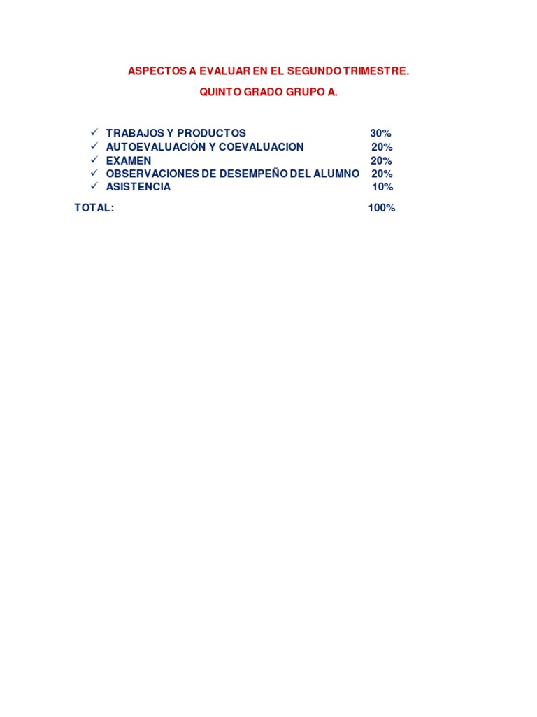 Aspectos A Evaluar en El Segundo Trimestre | PDF