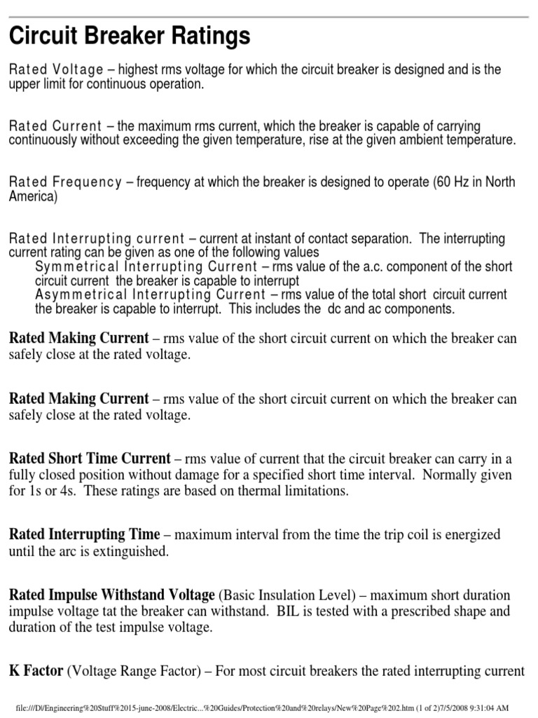 Circuit Breaker Ratings | PDF | Alternating Current | Electricity