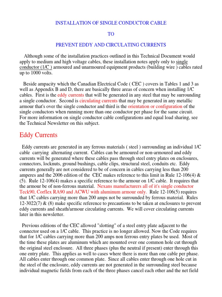 Installation of Single Conductor Cable | PDF | Electrical Conductor ...