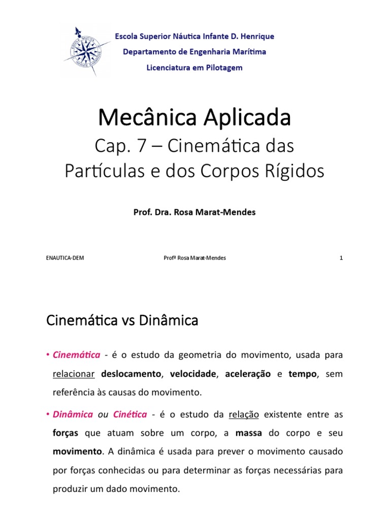7 - Cinematica | PDF | Velocidade | Dinâmica (Mecânica)