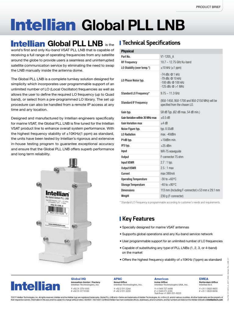 Global PLL LNB Datasheet | PDF | Very Small Aperture Terminal | Hertz