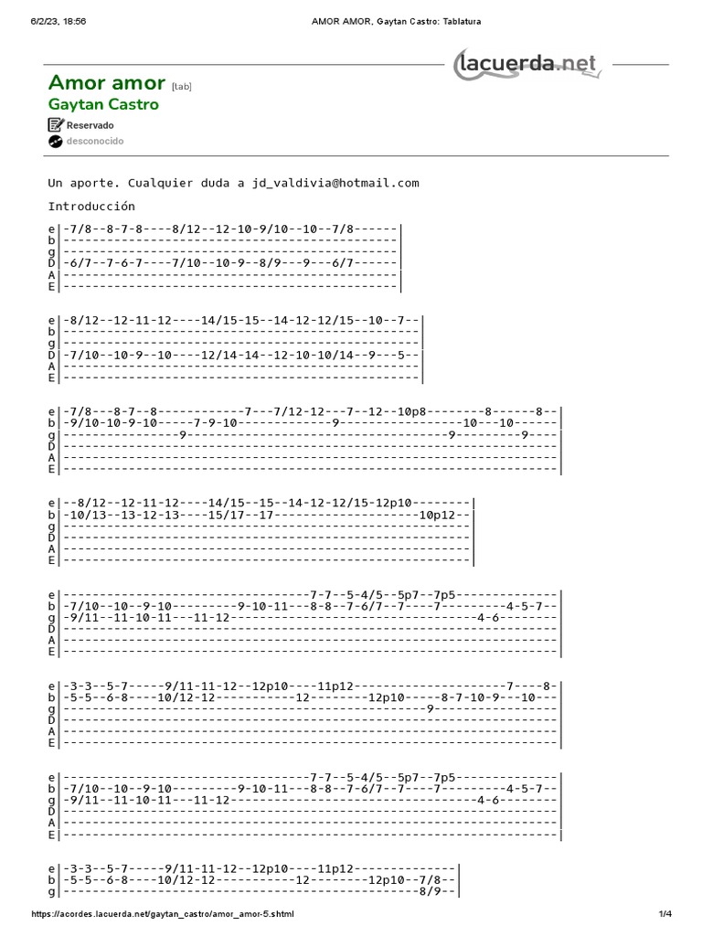 AMOR AMOR, Gaytan Castro - Tablatura | PDF