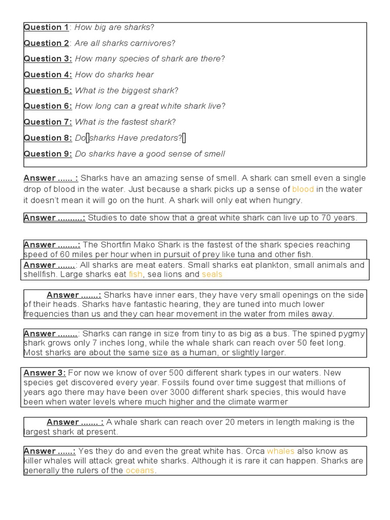 Questions Sharks | PDF