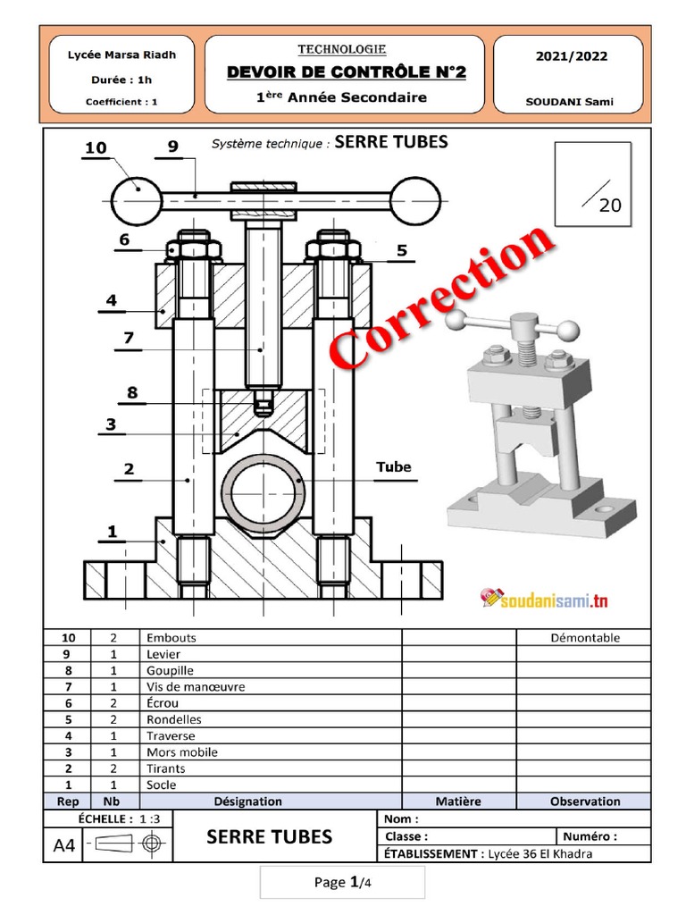Correction Devoir de Controle n2 1as 2022 Serre Tube Net | PDF