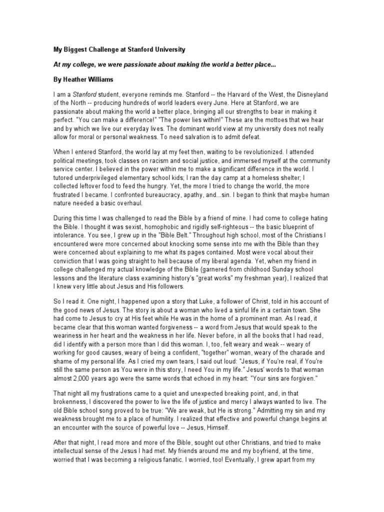 My Biggest Challenge at Stanford University | PDF | Jesus | Forgiveness