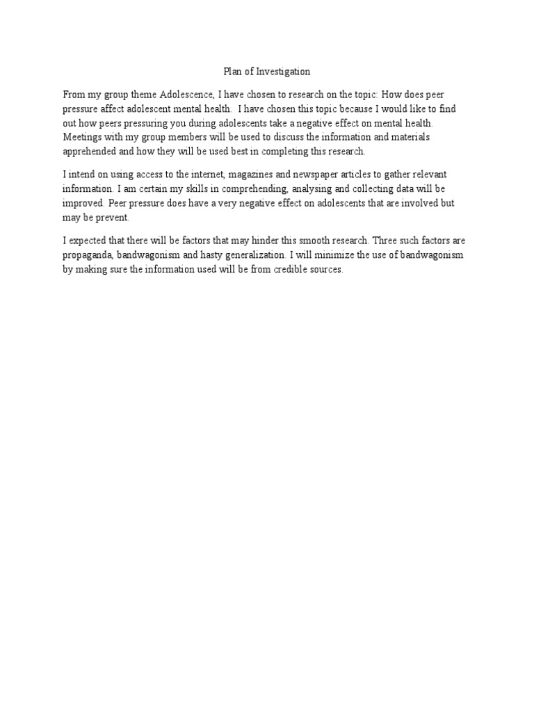 Plan of Investigation English Sba | PDF