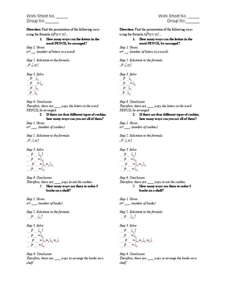 Worksheet For Linear Permutation | PDF | Mathematics | Applied Mathematics
